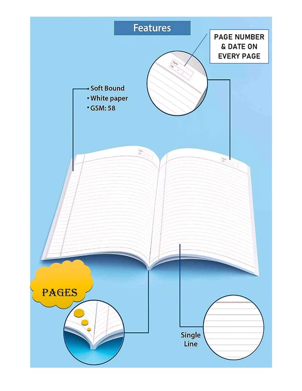Rush 200 Pages Spiral Notebook Ruled A4 Size - Single Line Ruled