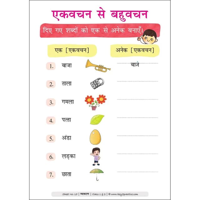 Key2practice Class 1 & 2 Hindi Workbook | Topic - Vyakaran 2 Wachan ...