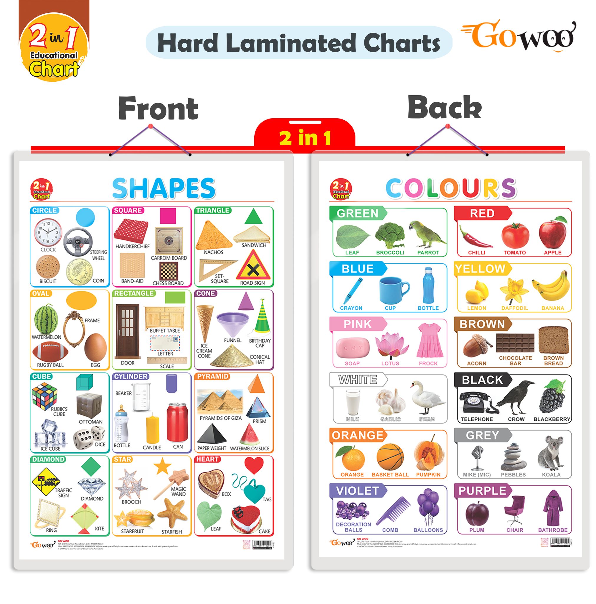 2 IN 1 COLOURS AND SHAPES Early Learning Educational Chart for Kids ...