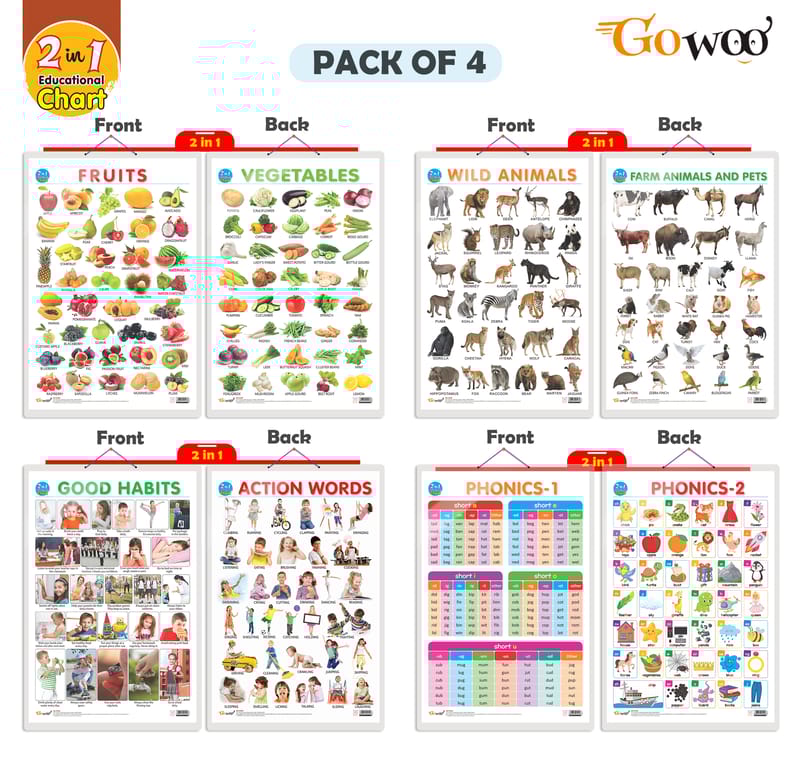 Set of 4 | 2 IN 1 FRUITS AND VEGETABLES, 2 IN 1 WILD AND FARM ANIMALS ...