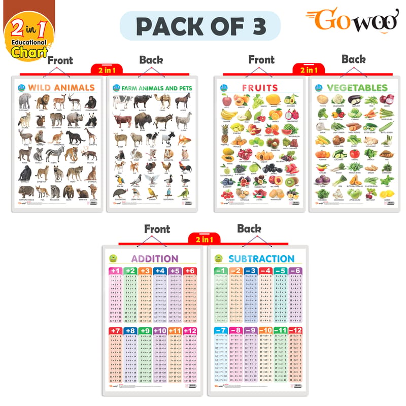 Set of 3 |2 IN 1 FRUITS AND VEGETABLES, 2 IN 1 WILD AND FARM ANIMALS ...