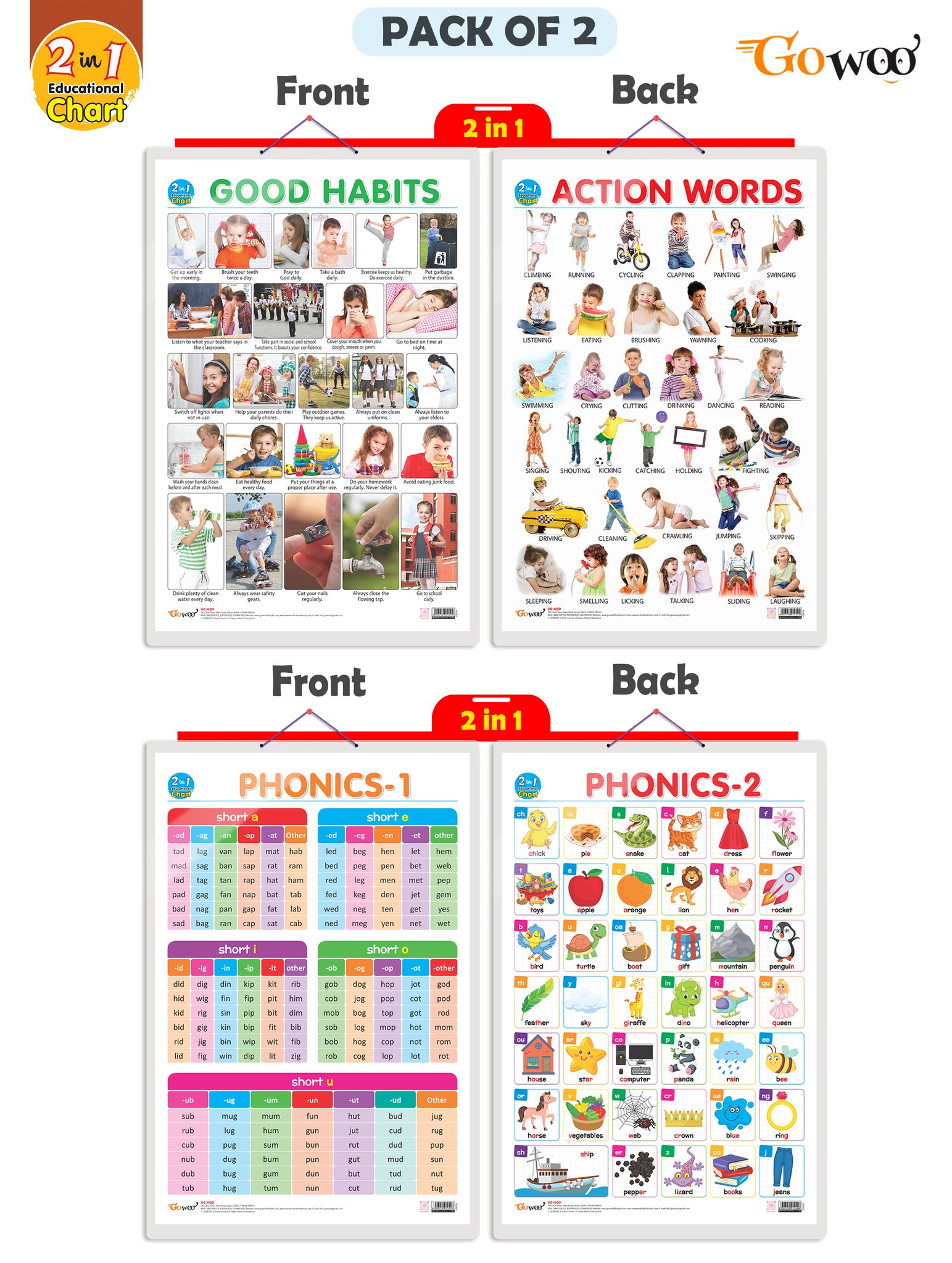 Set of 2 |2 IN 1 GOOD HABITS AND ACTION WORDS AND 2 IN 1 PHONICS 1 AND ...