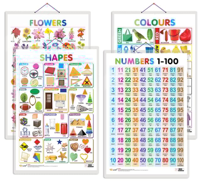 Set of 4 Flowers, Colours, Shapes and Numbers 1-100 Early Learning ...