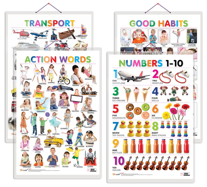 Set of 4 Good Habits, Action Words, Transport and Numbers 1-10 Early ...
