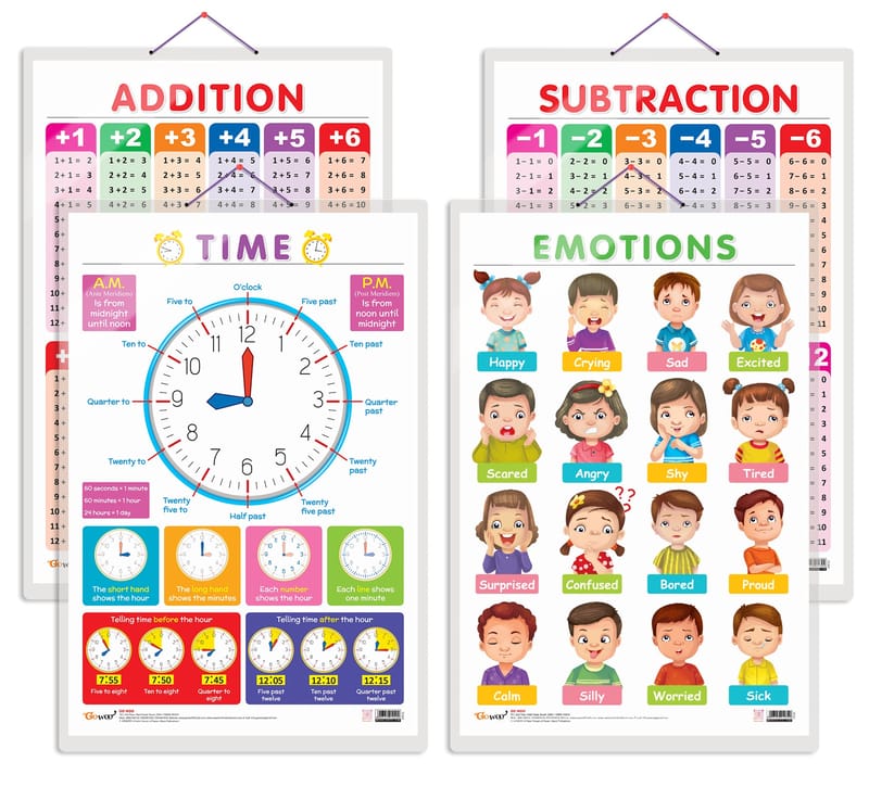 Set of 4 TIME, SUBTRACTION, ADDITION and DAILY ROUTINE Early Learning ...
