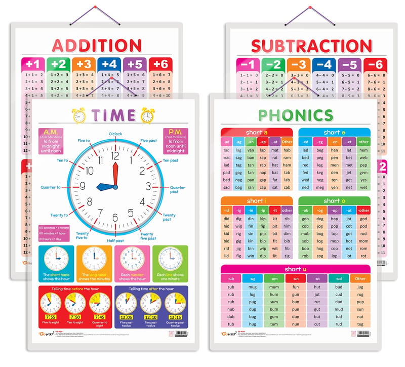 Set of 4 TIME, SUBTRACTION, ADDITION and PHONICS - 1 Early Learning ...