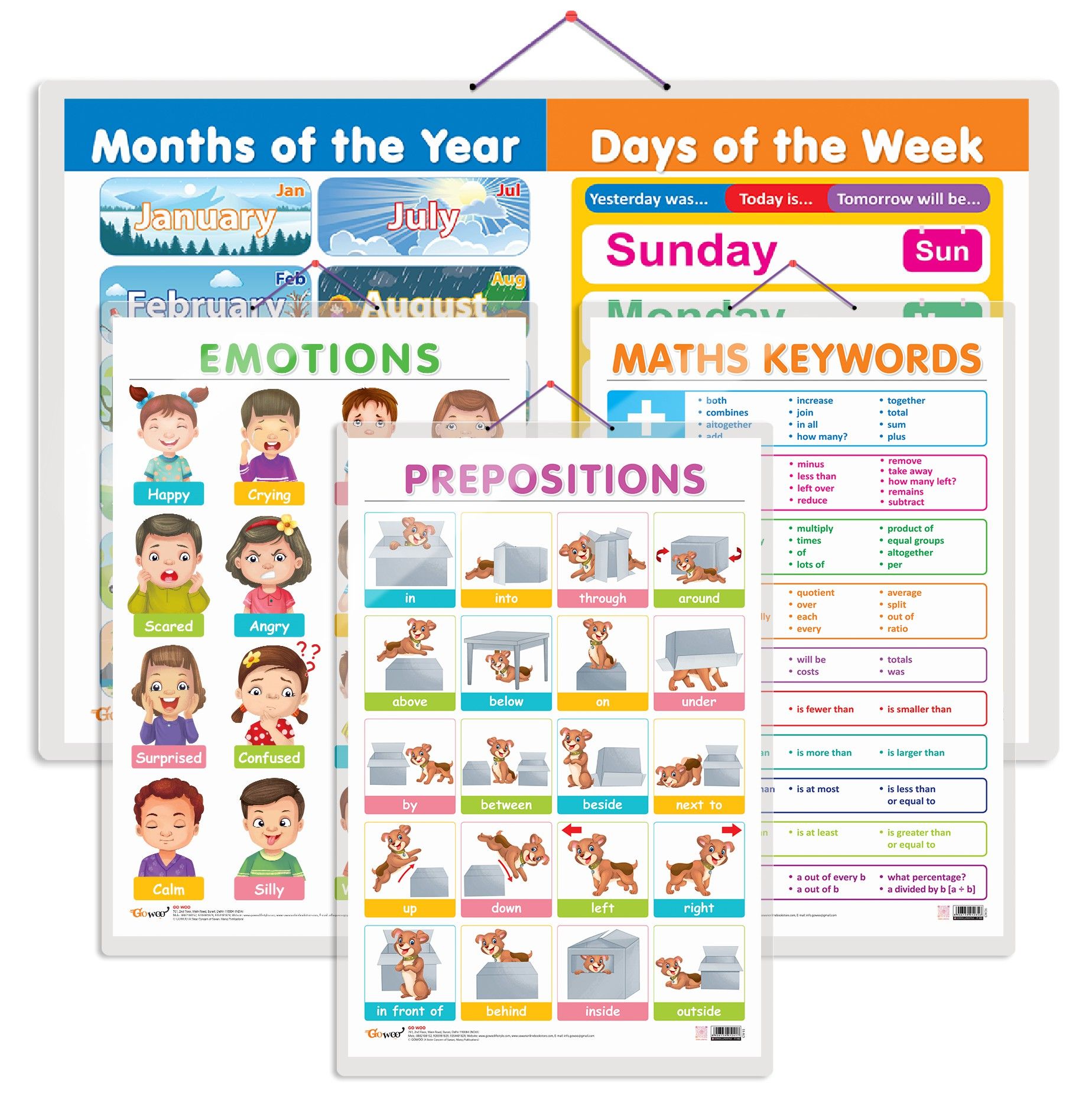 Set of 4 MATHS KEYWORDS, MONTHS OF THE YEAR AND DAYS OF THE WEEK ...
