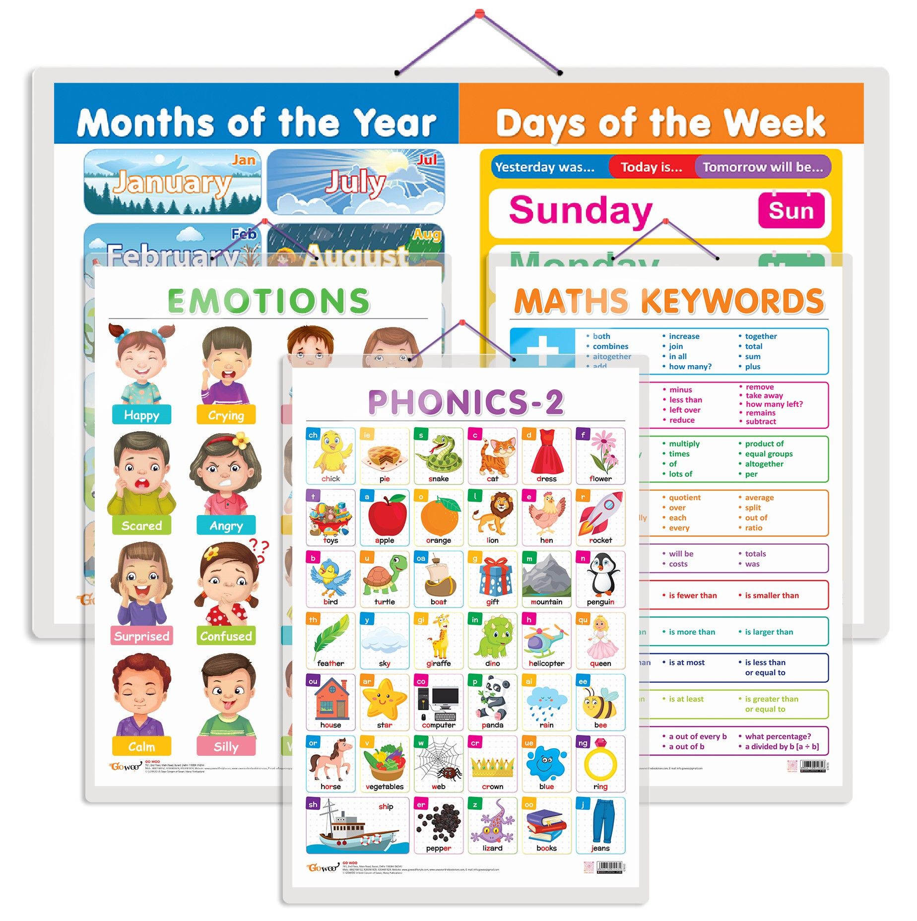 Set of 4 MATHS KEYWORDS, MONTHS OF THE YEAR AND DAYS OF THE WEEK ...