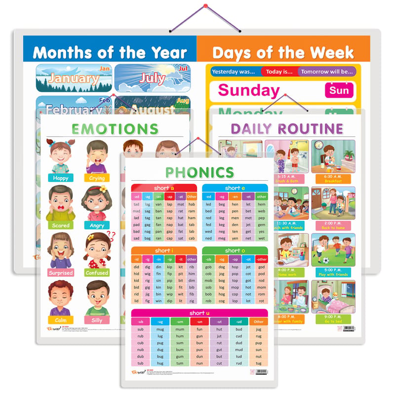 Set of 4 MONTHS OF THE YEAR AND DAYS OF THE WEEK, EMOTIONS, DAILY ...