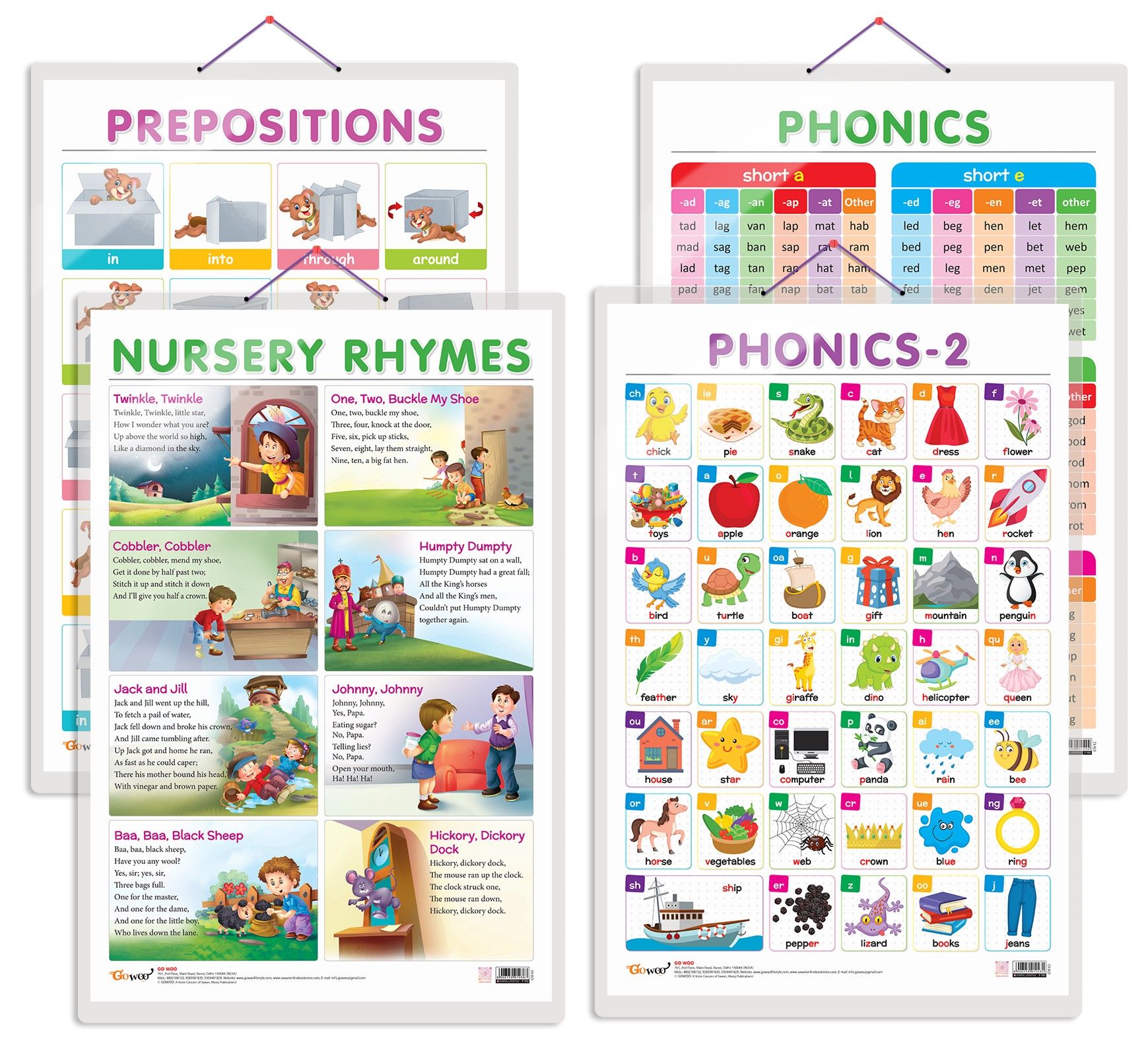 Set of 4 NURSERY RHYMES, PREPOSITIONS, PHONICS - 1 and PHONICS - 2 ...
