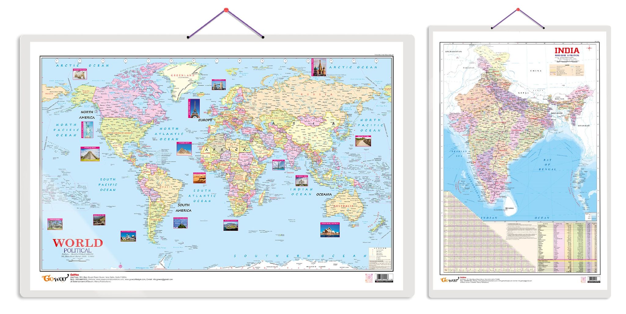 Set of 2 Indian Road Guide & Political and World Political Map ...
