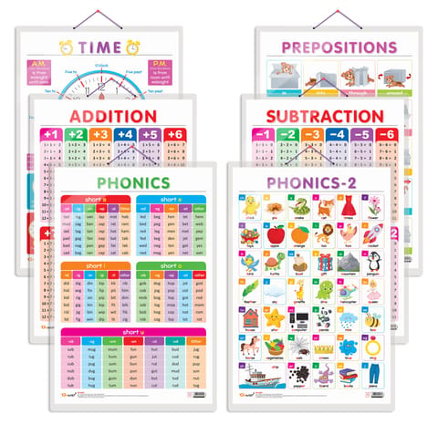 Set of 6 TIME, SUBTRACTION, ADDITION, PREPOSITIONS, PHONICS - 1 and ...
