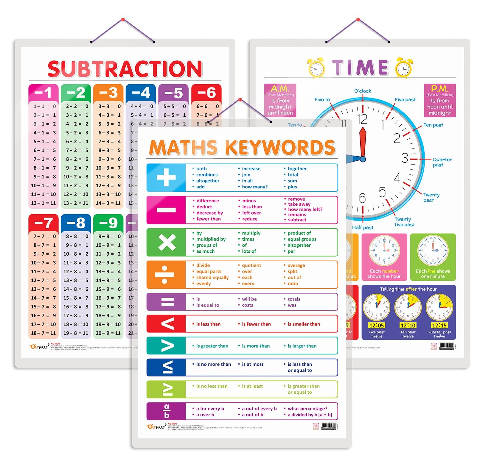 Set of 3 TIME, SUBTRACTION and MATHS KEYWORDS Early Learning ...