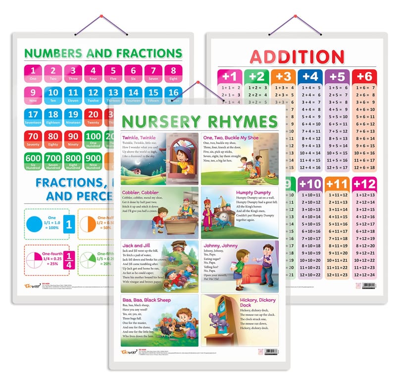 Set of 3 ADDITION, NUMBERS AND FRACTIONS and NURSERY RHYMES Early ...