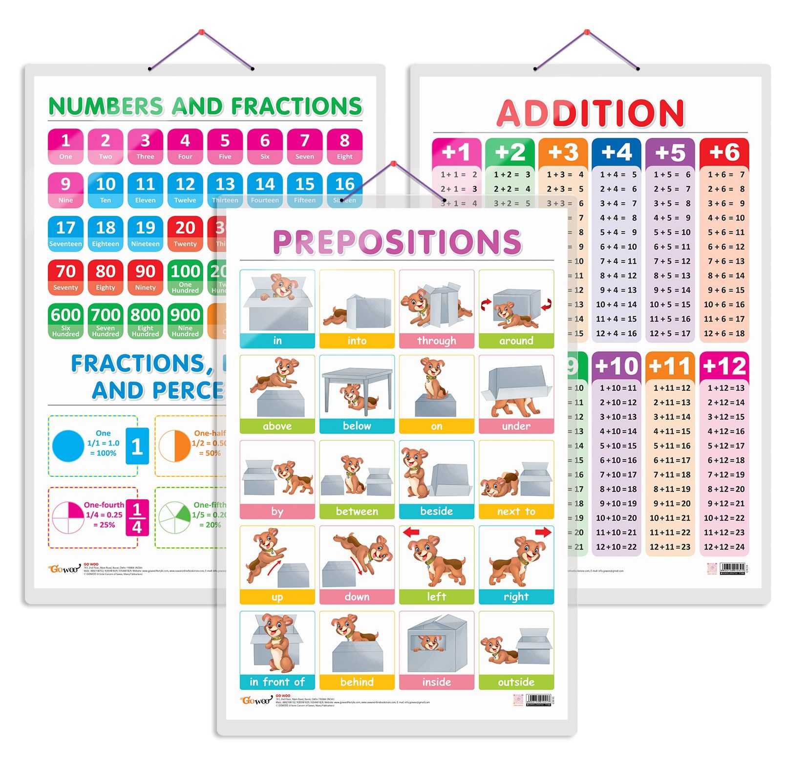 Set of 3 ADDITION, NUMBERS AND FRACTIONS and PREPOSITIONS Early ...
