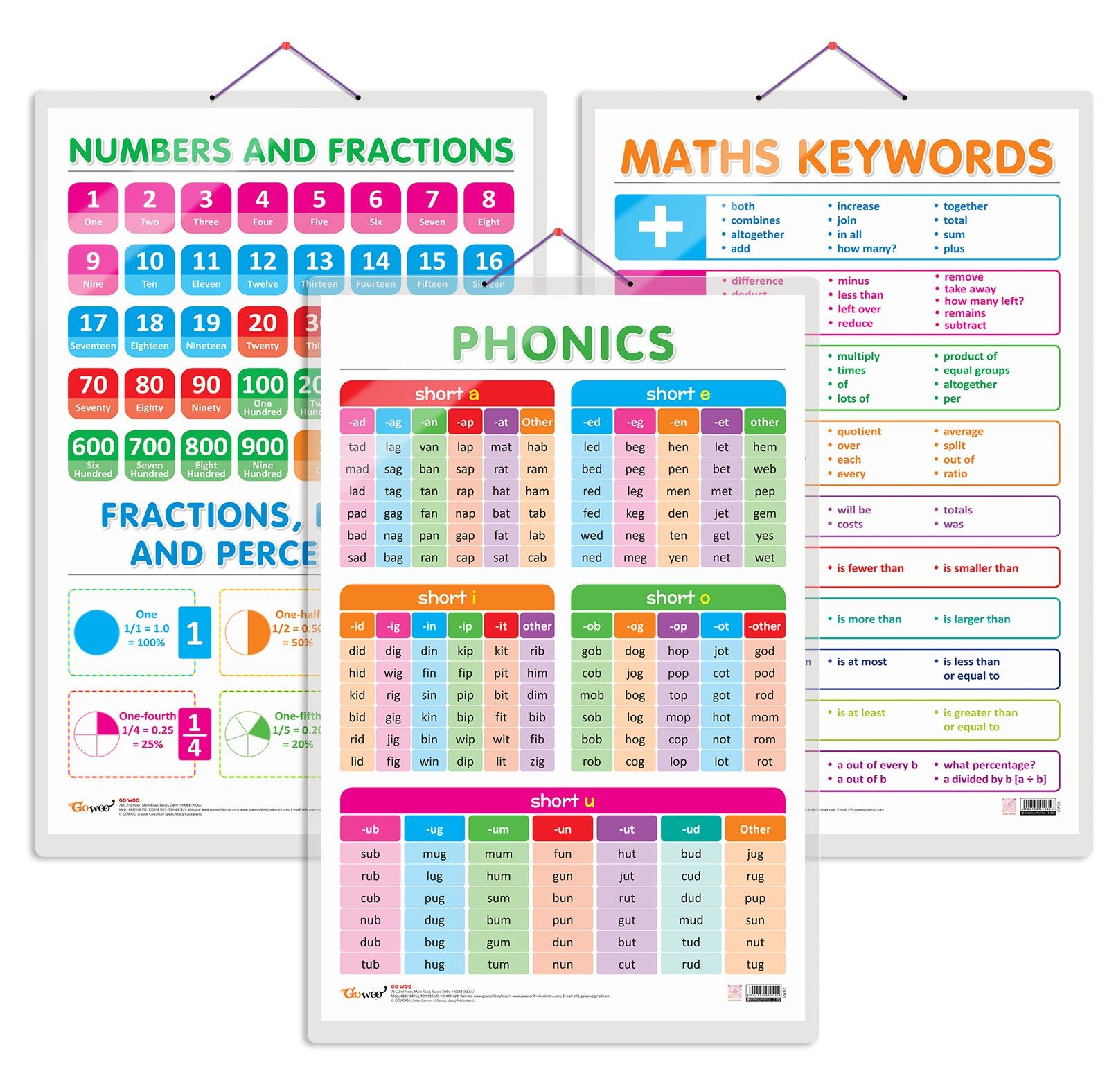 Set of 3 NUMBERS AND FRACTIONS, MATHS KEYWORDS and PHONICS - 1 Early ...