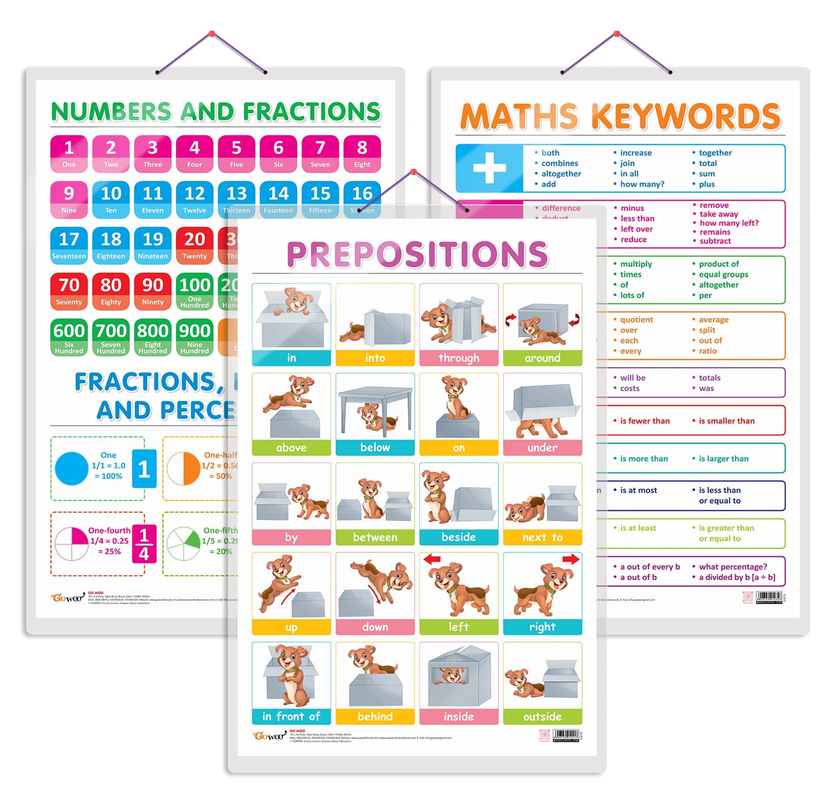 Set of 3 NUMBERS AND FRACTIONS, MATHS KEYWORDS and PREPOSITIONS Early ...