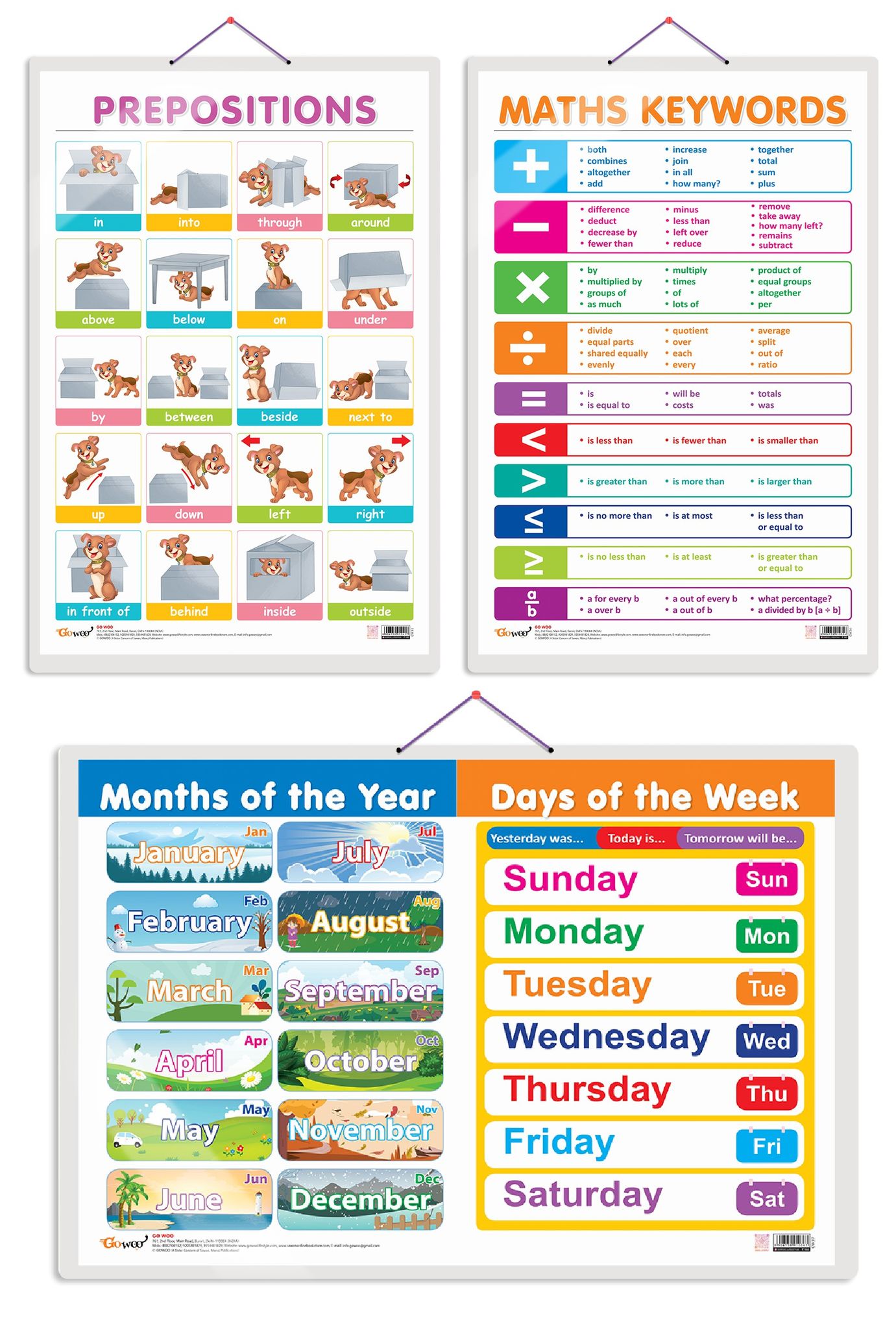 Set of 3 MATHS KEYWORDS, MONTHS OF THE YEAR AND DAYS OF THE WEEK and ...