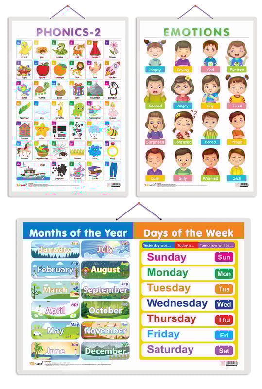 Set of 3 MONTHS OF THE YEAR AND DAYS OF THE WEEK, EMOTIONS and PHONICS ...
