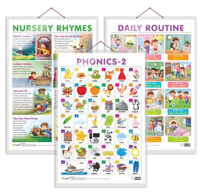 Set of 3 DAILY ROUTINE, NURSERY RHYMES and PHONICS - 2 Early Learning ...