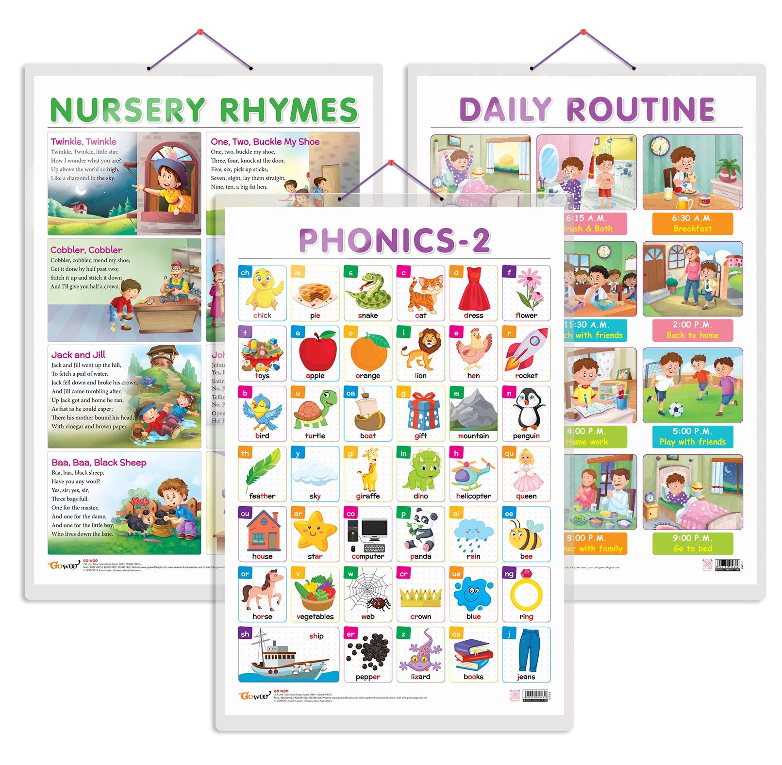 Set of 3 DAILY ROUTINE, NURSERY RHYMES and PHONICS - 2 Early Learning ...