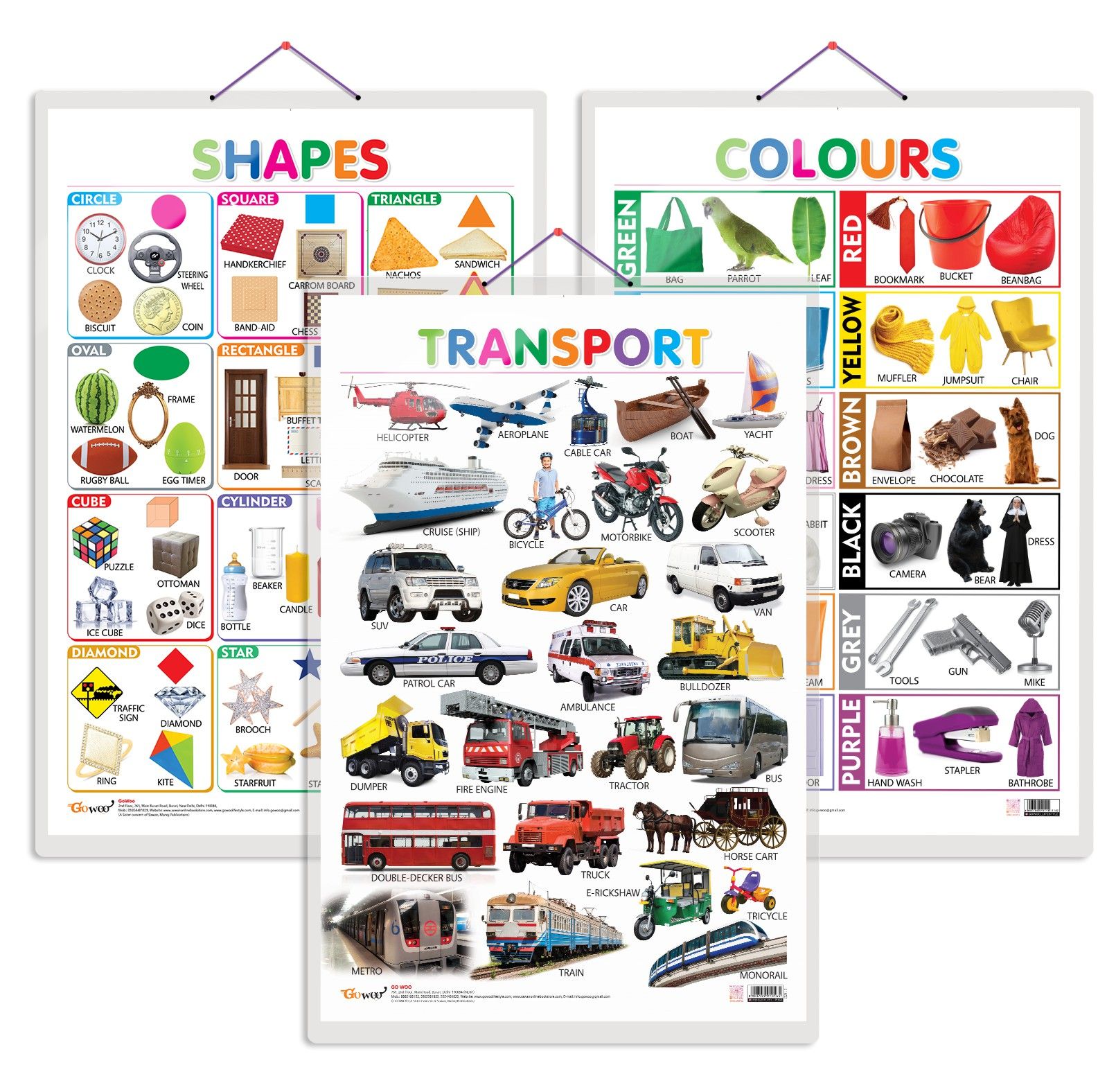 Set of 3 Colours, Shapes and Transport Early Learning Educational ...