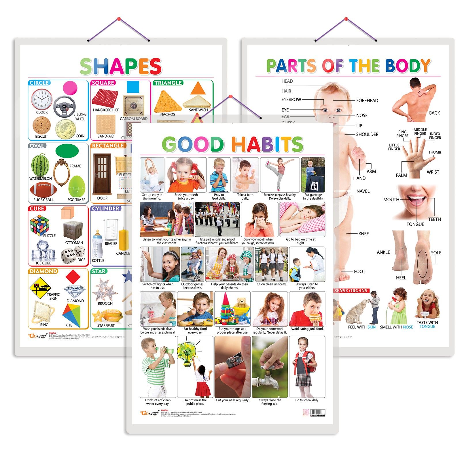 Set of 3 Shapes, Parts of the Body and Good Habits Chart for Kids | 20 ...
