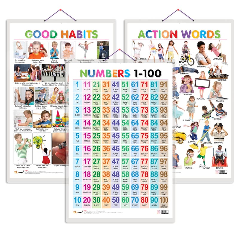 Set of 3 Good Habits, Action Words and Numbers 1-100 Early Learning ...
