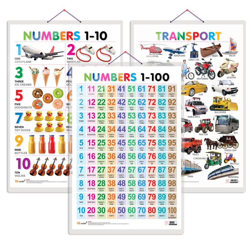 Set of 3 Transport, Numbers 1-10 and Numbers 1-100 Early Learning ...