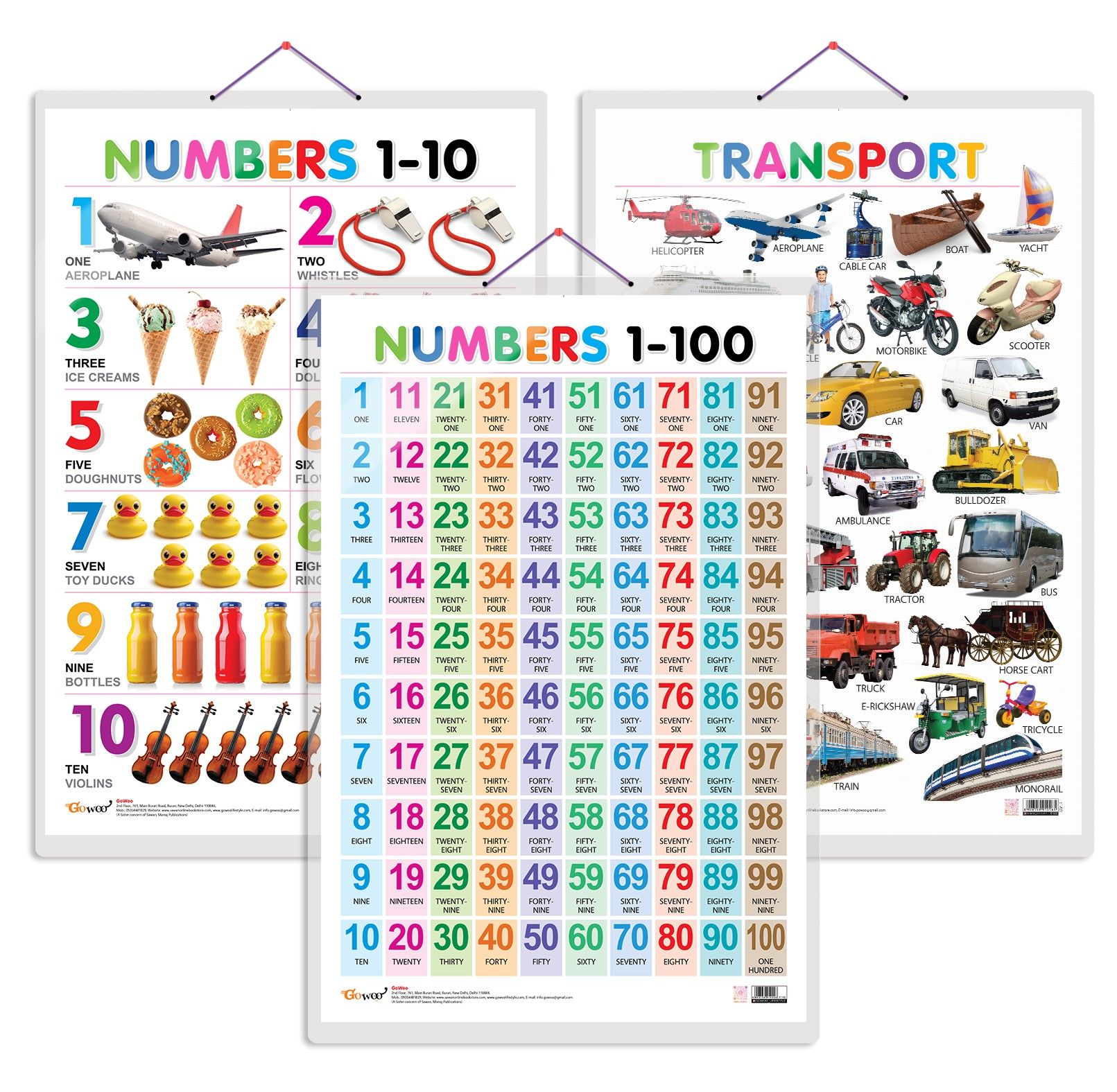 Set of 3 Transport, Numbers 1-10 and Numbers 1-100 Early Learning ...