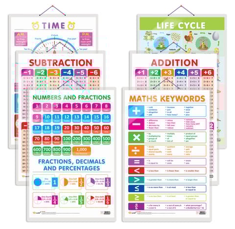 Set of 6 Life Cycle, TIME, SUBTRACTION, ADDITION, NUMBERS AND FRACTIONS ...