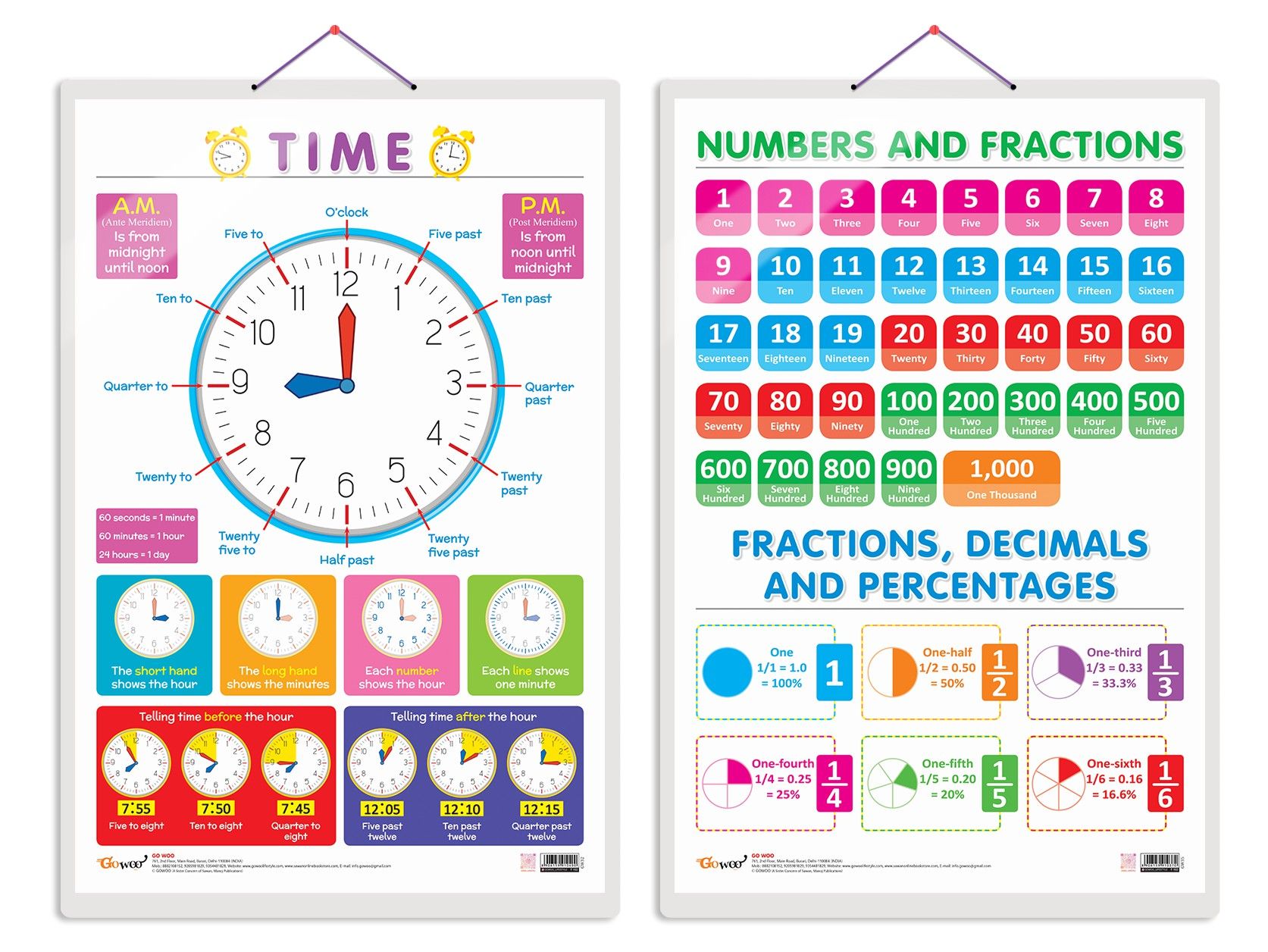 Set of 2 TIME and NUMBERS AND FRACTIONS Early Learning Educational ...