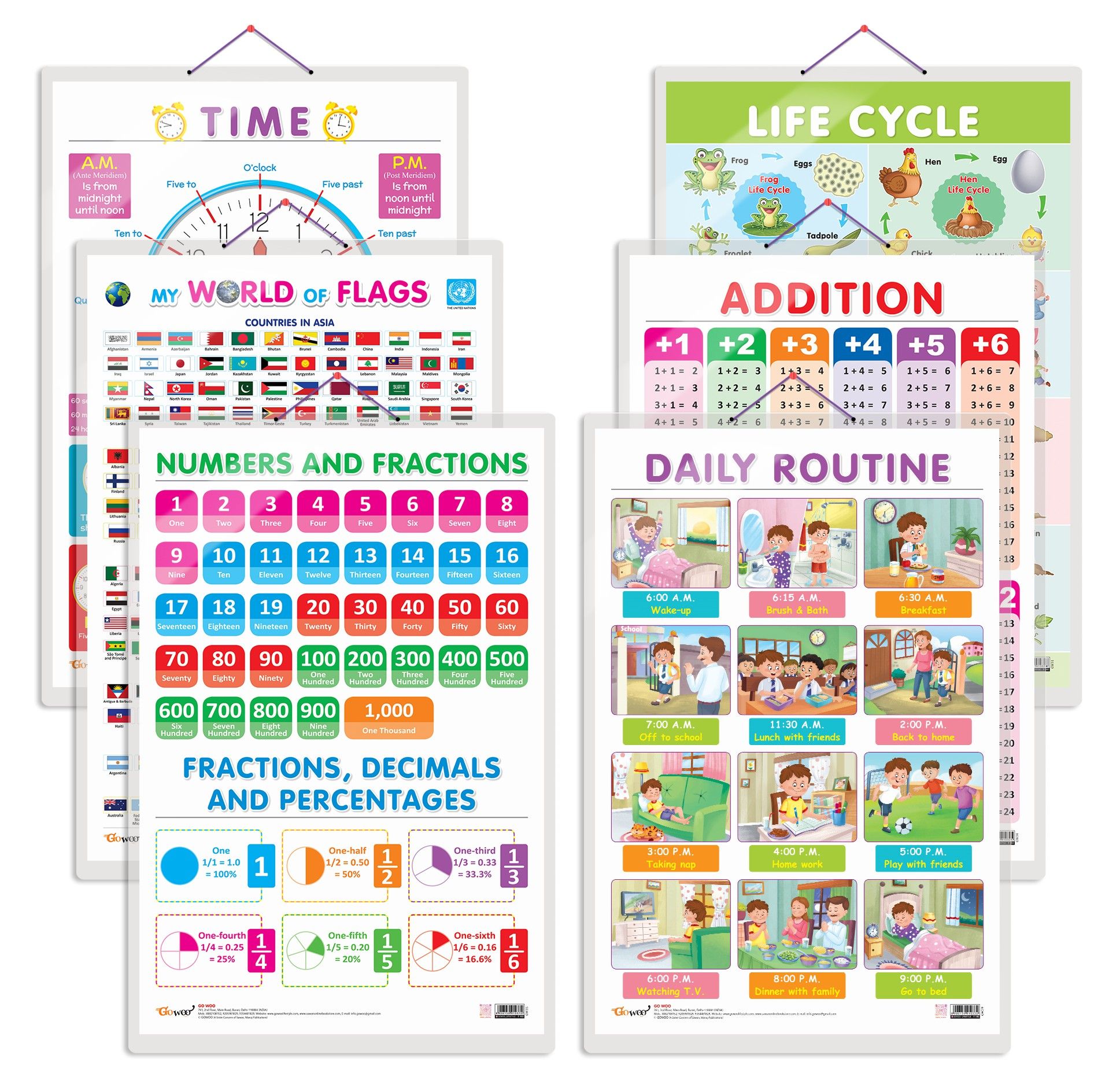 Set of 6 My World of Flags, Life Cycle, TIME, ADDITION, NUMBERS AND ...