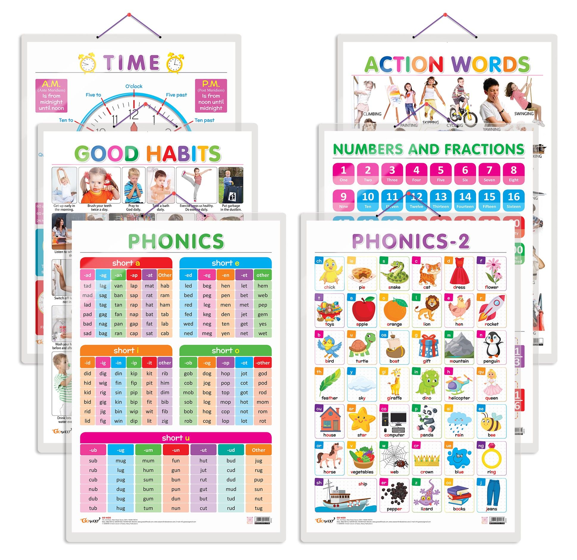 Set of 6 Good Habits, Action Words, TIME, NUMBERS AND FRACTIONS ...