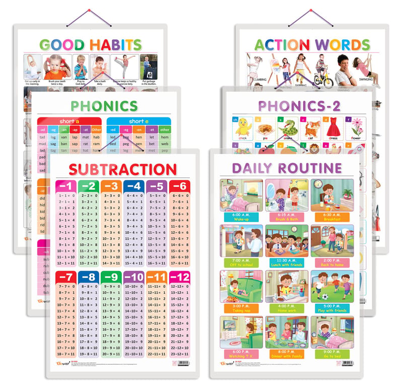 Set of 6 Good Habits, Action Words, SUBTRACTION, DAILY ROUTINE, PHONICS ...