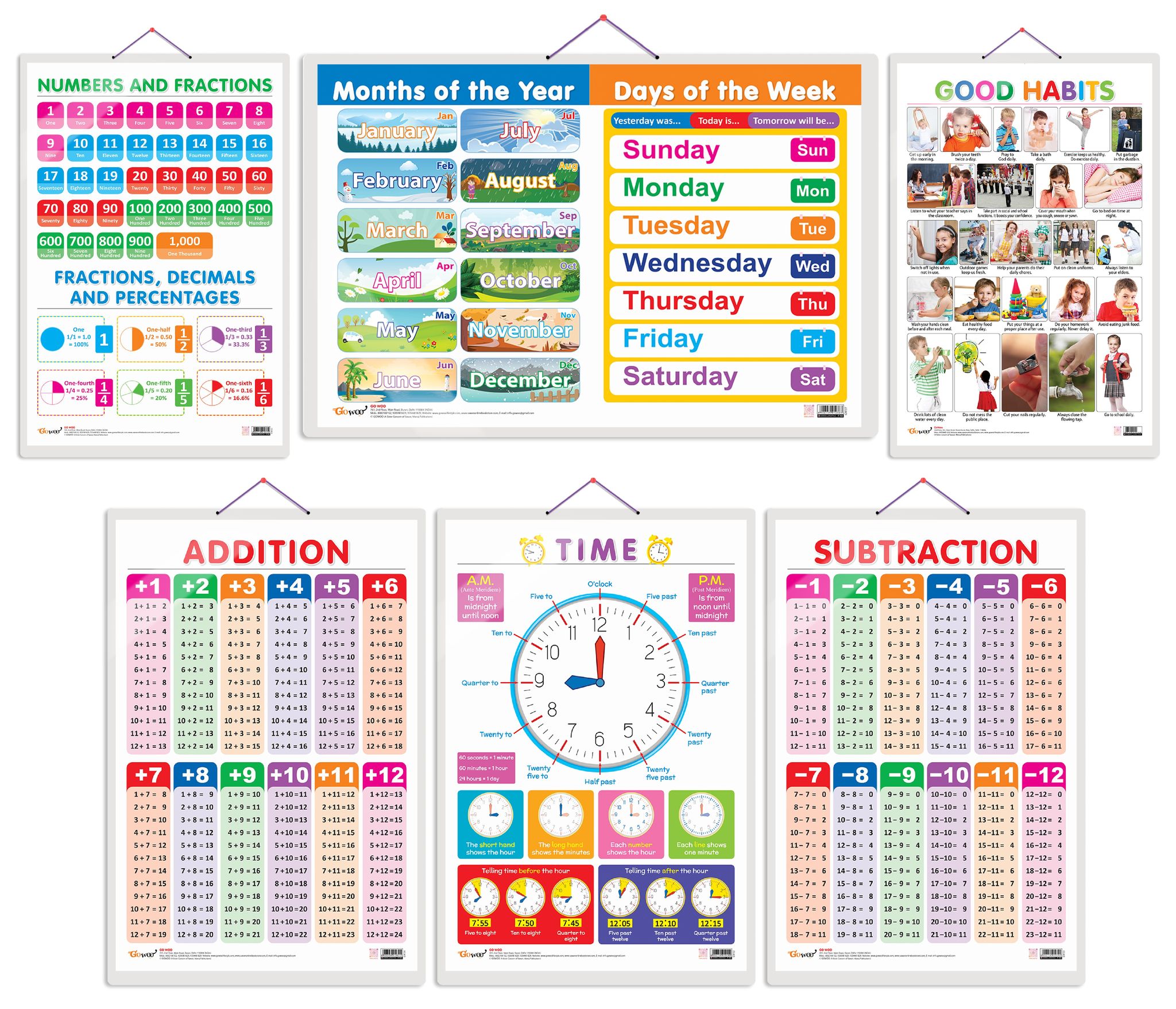 Set of 6 Good Habits, SUBTRACTION, ADDITION, TIME, NUMBERS AND ...