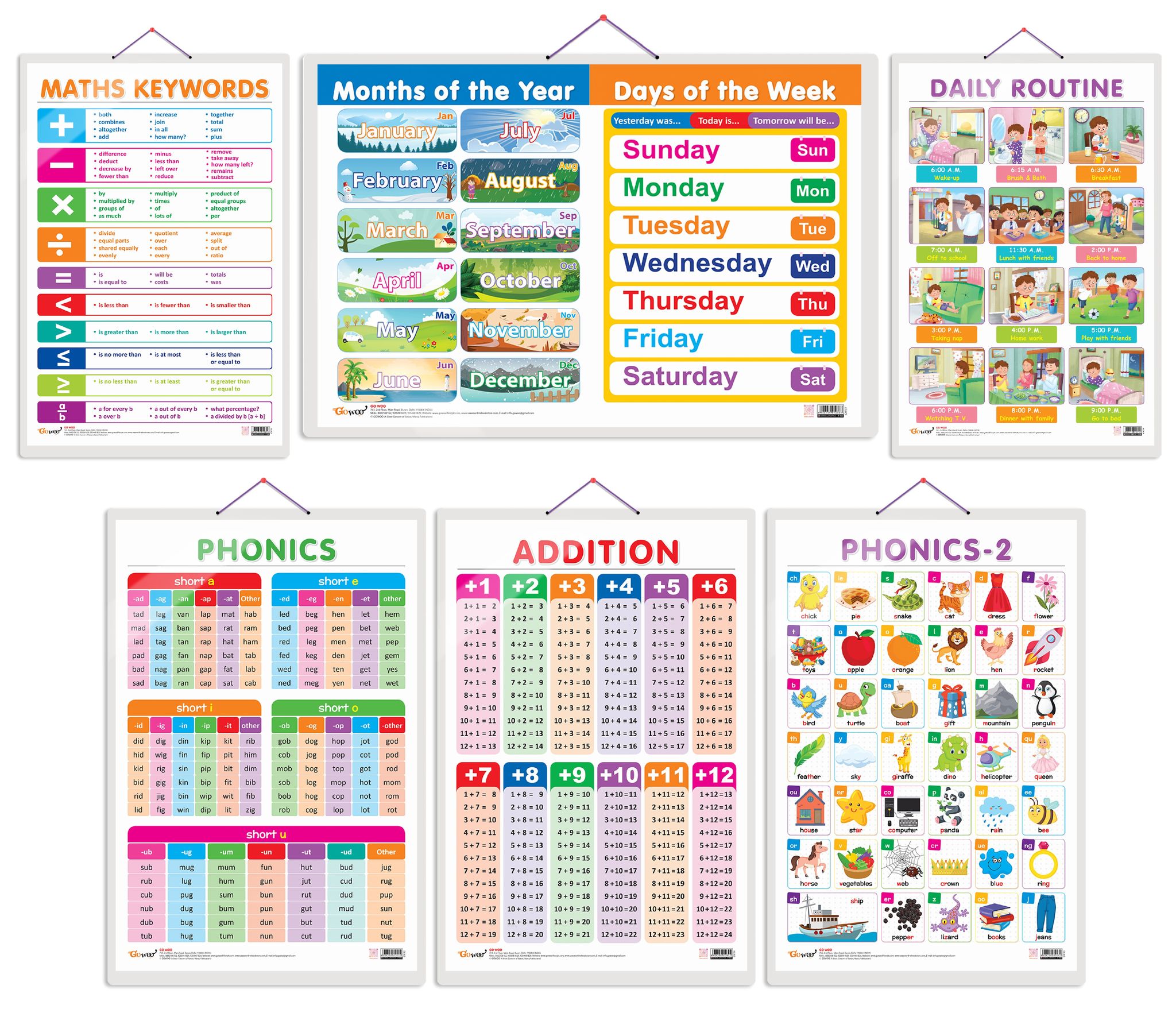 Set of 6 ADDITION, MATHS KEYWORDS, MONTHS OF THE YEAR AND DAYS OF THE ...