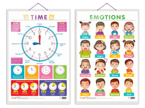 Set of 2 TIME and EMOTIONS Early Learning Educational Charts for Kids ...