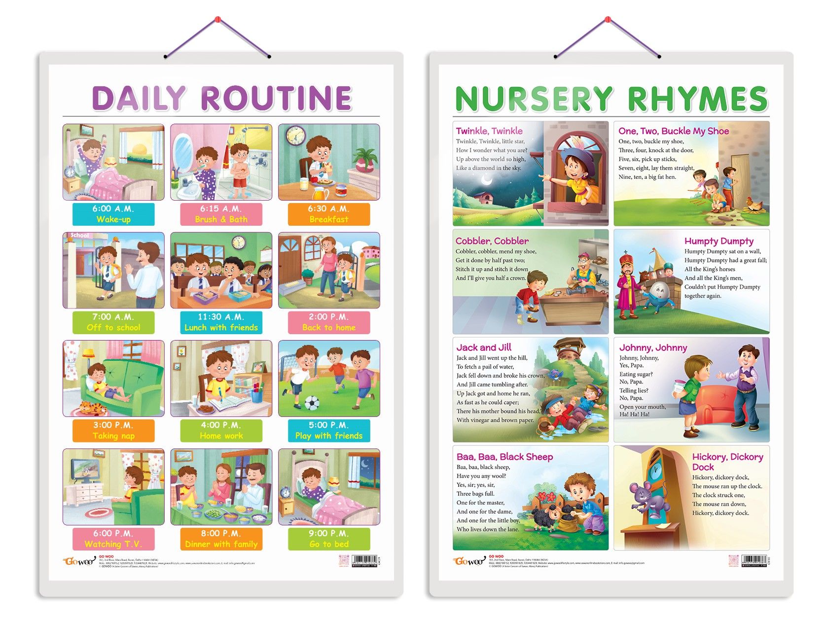 Set of 2 DAILY ROUTINE and NURSERY RHYMES Early Learning Educational ...