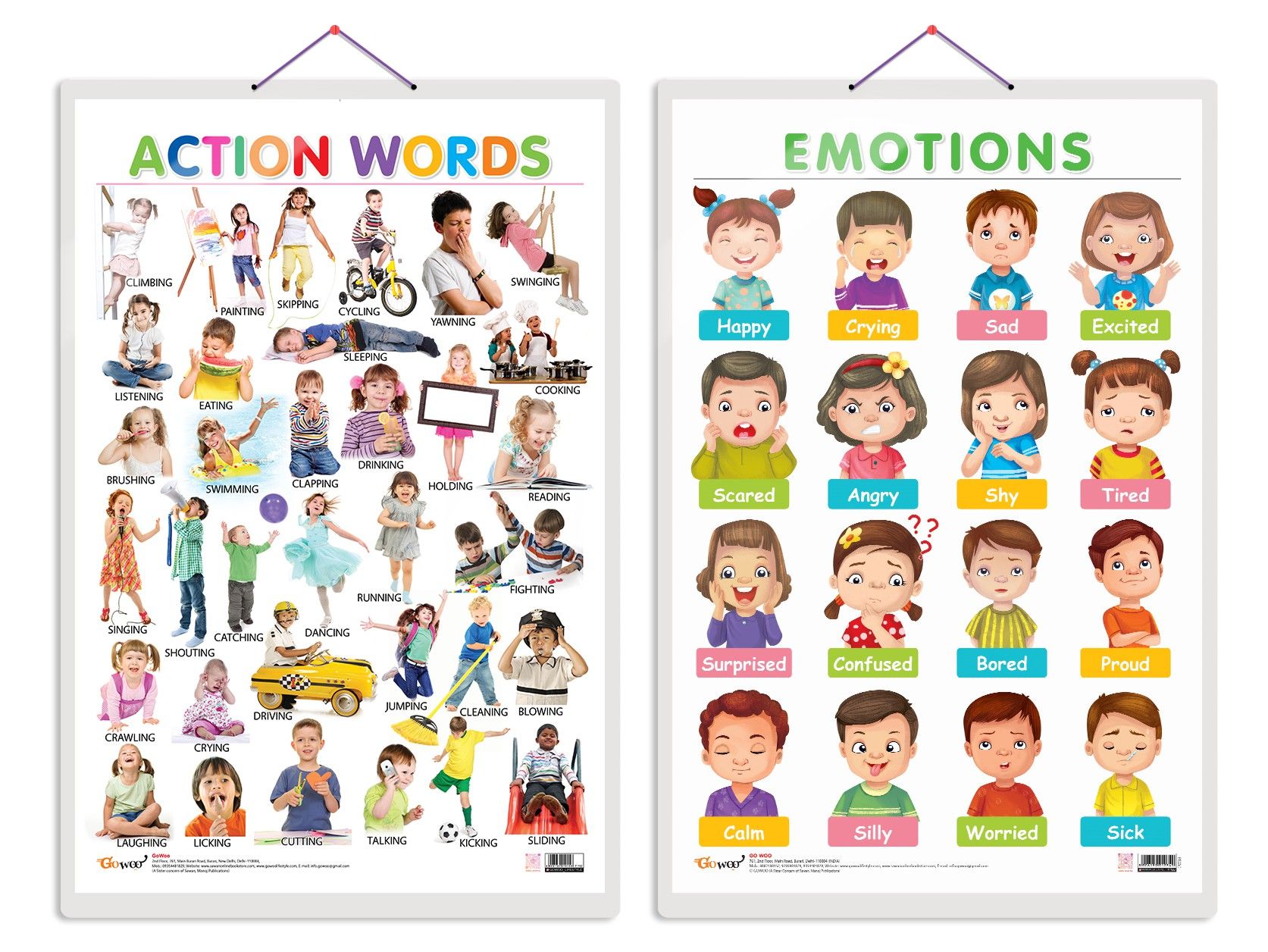 Set of 2 Action Words and EMOTIONS Early Learning Educational Charts ...