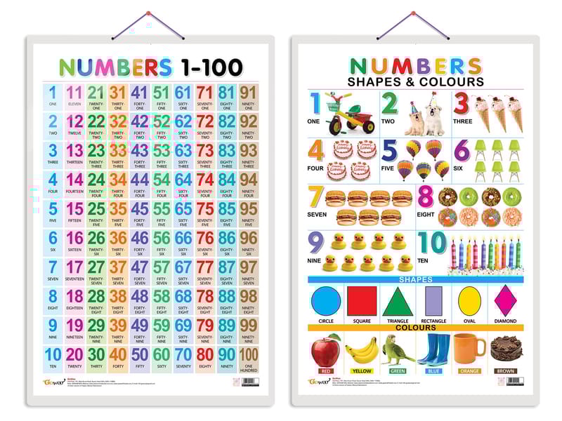 Set of 2 Numbers 1-100 and Numbers, Shapes & Colours Early Learning Educational Charts for Kids ...