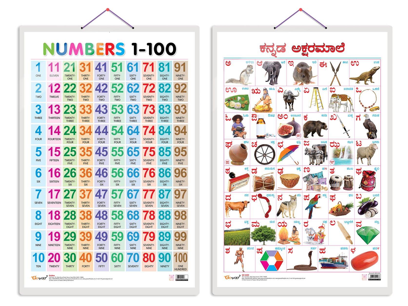 Set of 2 Numbers 1-100 and Kannada Alphabet Early Learning Educational ...
