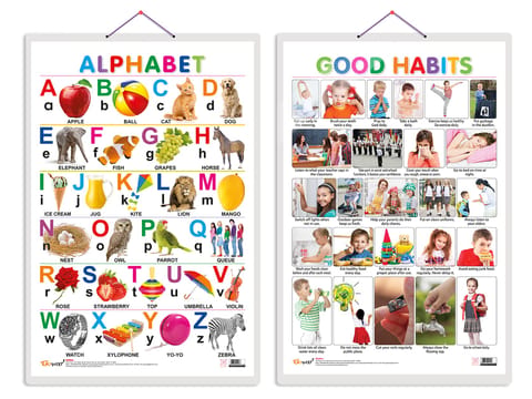 Set of 2 Alphabet and Good Habits Early Learning Educational Charts for ...