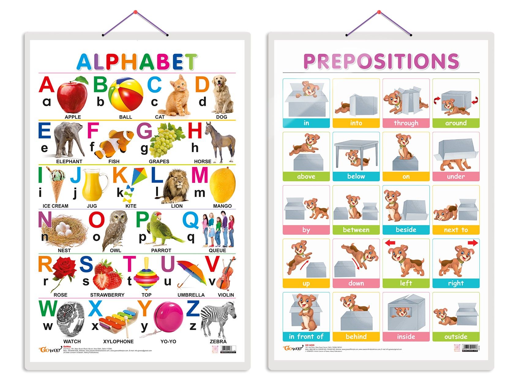 Set of 2 Alphabet and PREPOSITIONS Early Learning Educational Charts ...