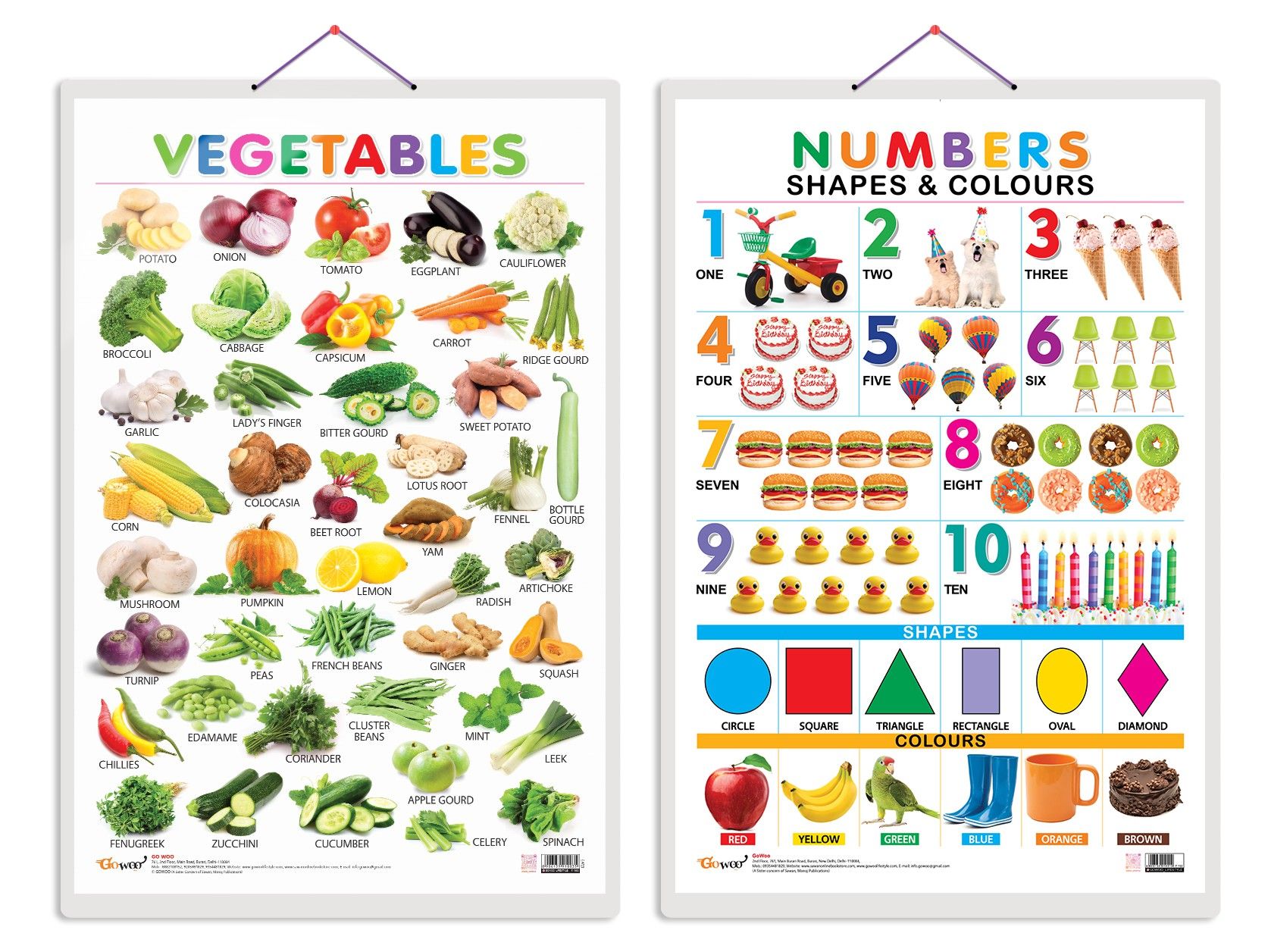 Set of 2 Vegetables and Numbers, Shapes & Colours Early Learning ...