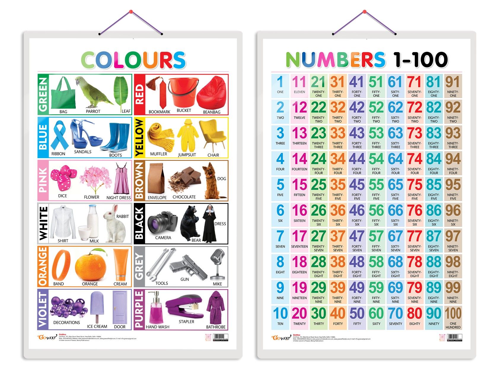 Set of 2 Colours and Numbers 1-100 Early Learning Educational Charts ...