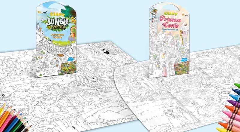 GIANT JUNGLE SAFARI COLOURING POSTER and GIANT PRINCESS CASTLE ...