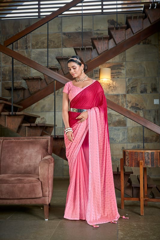 Light Pink Color Rangoli Silk Swarovski Saree-CT5401