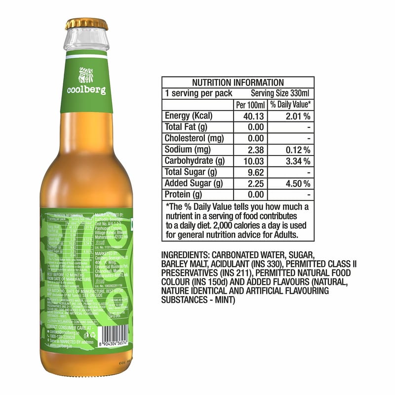 Coolberg Mint Non Alcoholic Beer 330ml Glass Bottle - Pack of 12 (330ml x 12)