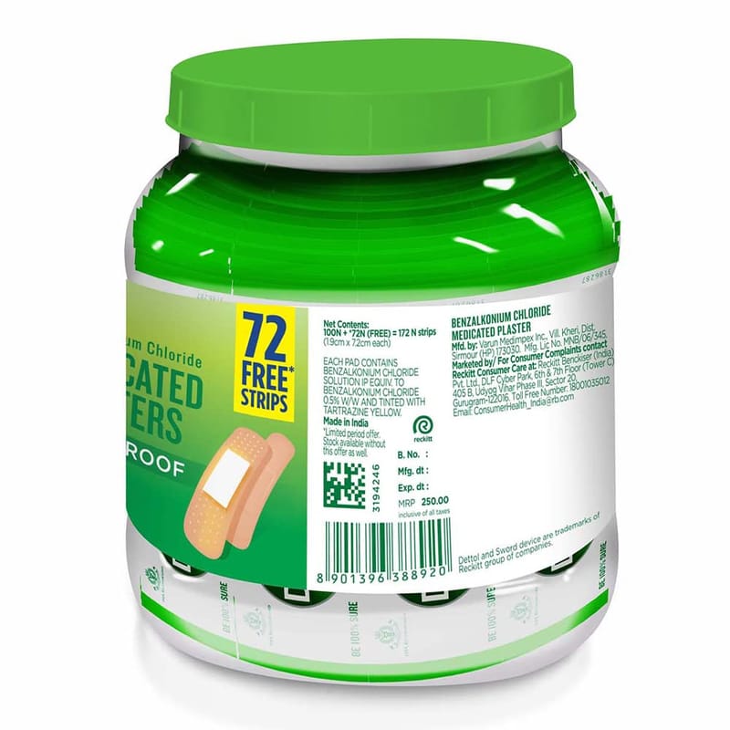 Dettol Medicated Plaster for Antiseptic and First Aid, Waterproof (Jar ...